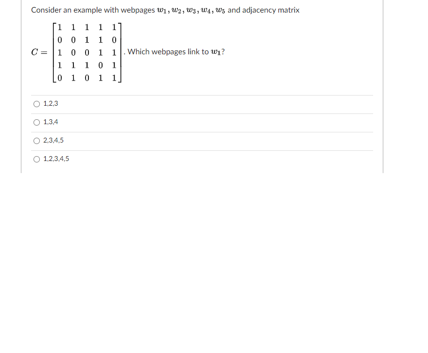 Consider an example with webpages W1, W2, W3,W4, W5 | Chegg.com