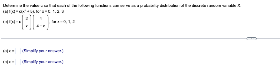 Solved Determine the value c so that each of the following | Chegg.com