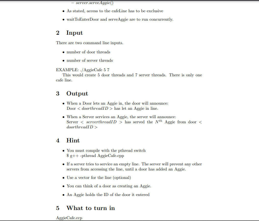 Solved The Aggie Cafe is a synchronization problem. With | Chegg.com