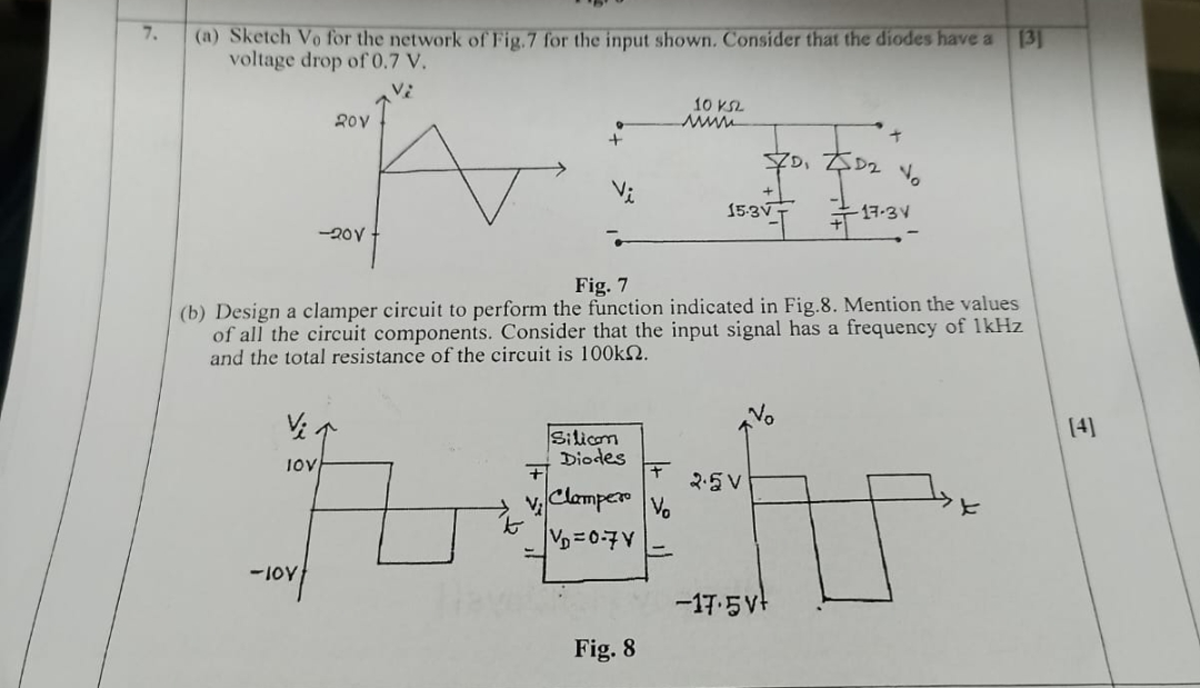 Solved (a) Sketch V0 for the network of Fig. 7 for the input | Chegg.com