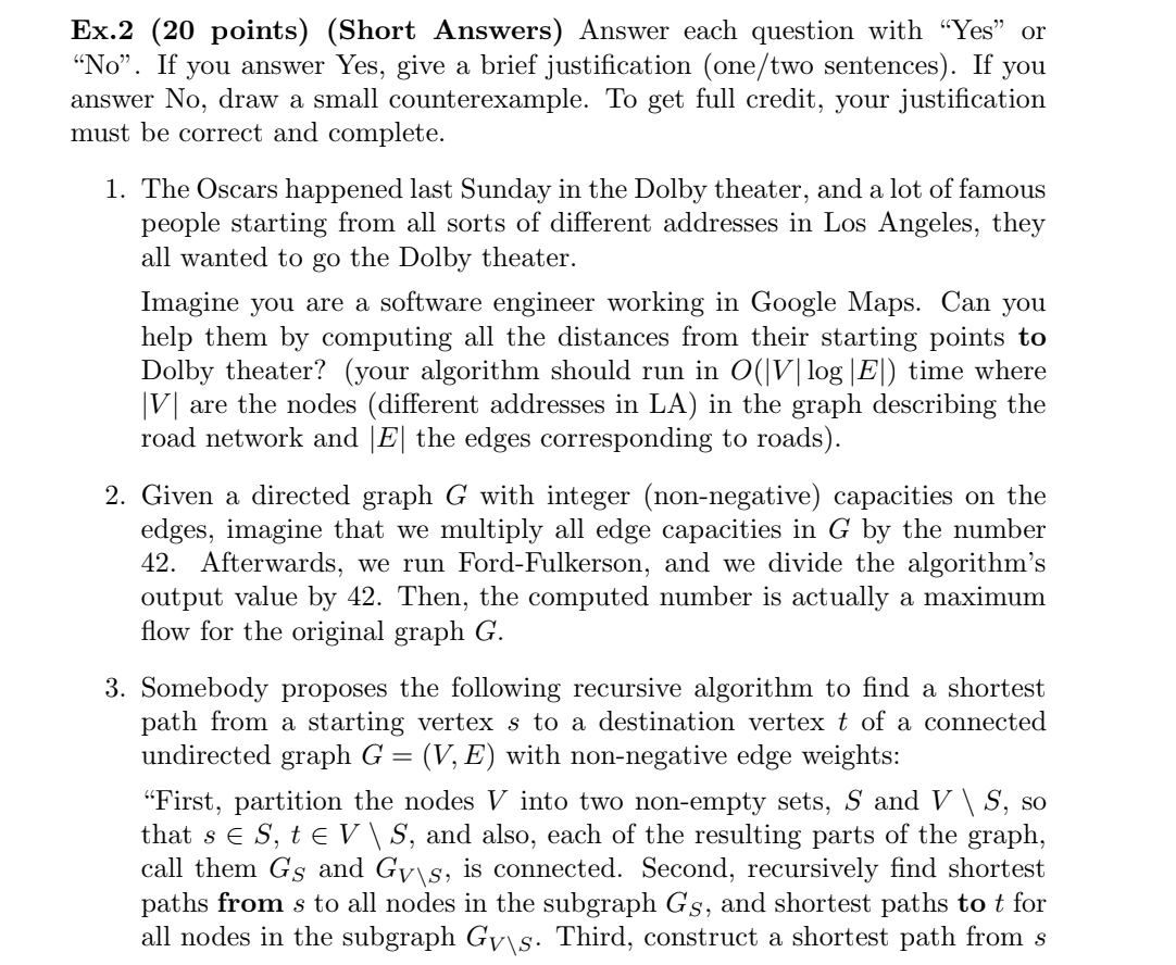 Solved Ex.2 (20 points) (Short Answers) Answer each question | Chegg.com