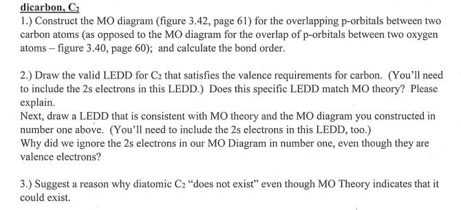 Solved dicarbon, C2 1.) Construct the MO diagram (figure | Chegg.com