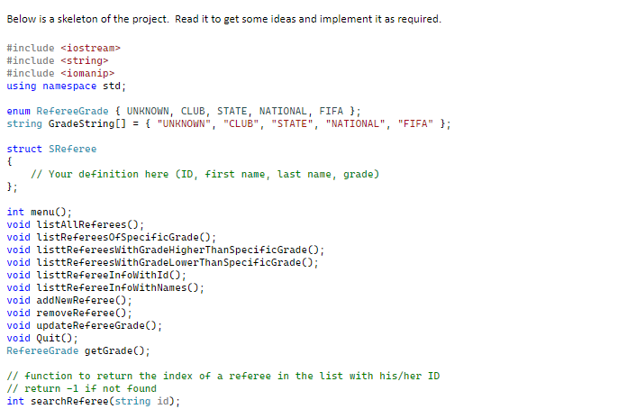 Solved In C++, the code is written in the struct SReferee | Chegg.com