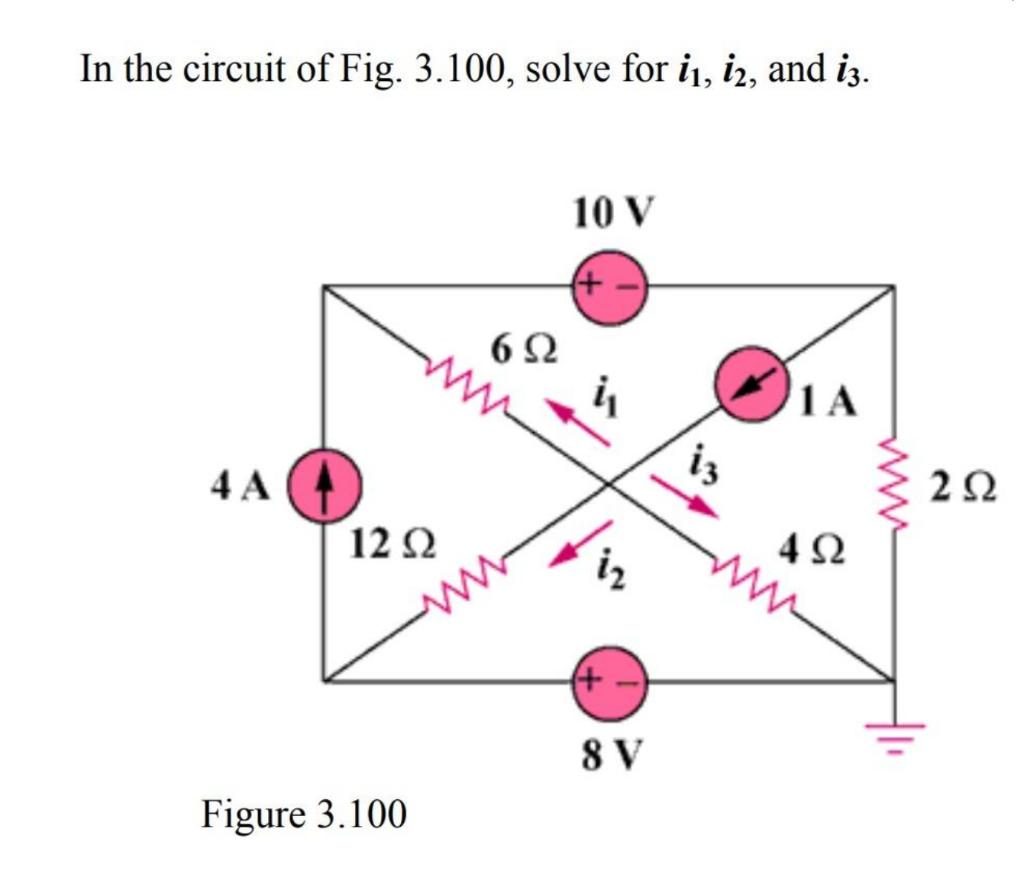 Solved In the circuit of Fig. 3.100 , solve for i1,i2, and | Chegg.com