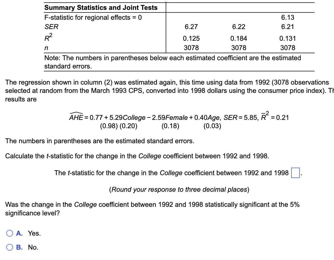 Solved Refer to the table of estimated regressions below, | Chegg.com