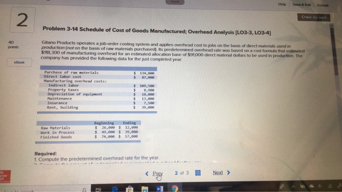 Solved Help Save&Exi Sub 2 Check my work Problem 3-14 | Chegg.com