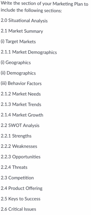 Solved Give me a sample of Marketing plan to include the | Chegg.com