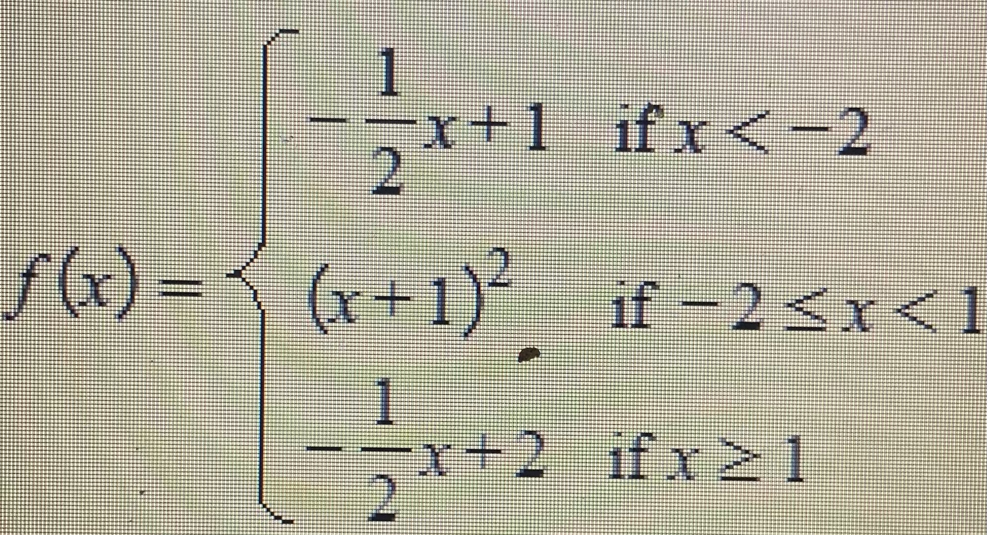 Solved f(x)=⎩⎨⎧−21x+1(x+1)2−21x+2 if x