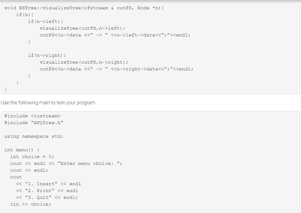 class AVLTree The following functions are the minimum | Chegg.com