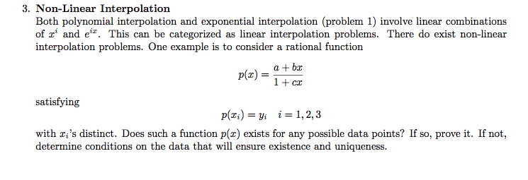 Solved 3. Non-Linear Interpolation Both polynomial | Chegg.com
