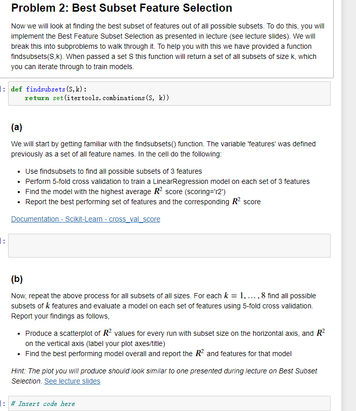 Solved Problem 2 Best Subset Feature Selection Now We Will