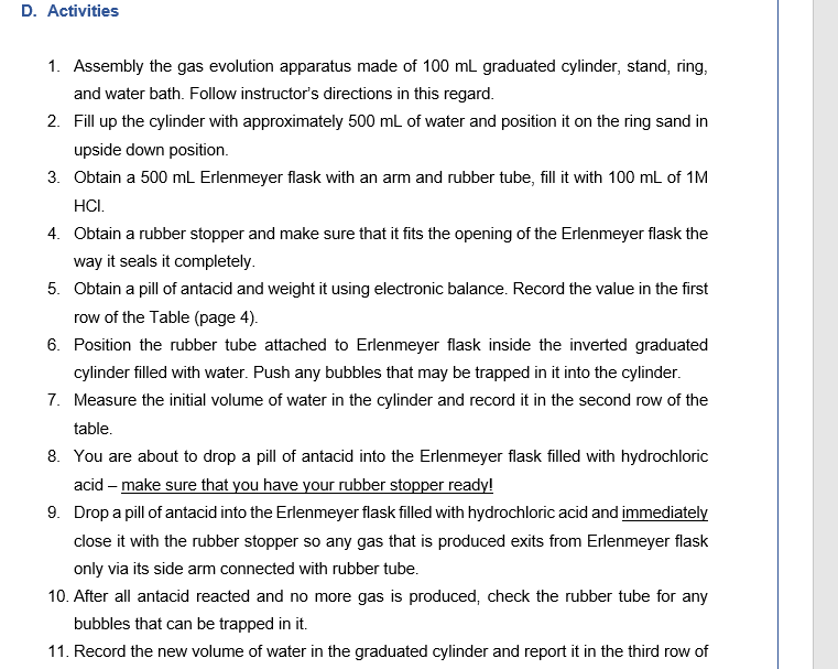Solved D. Activities 1. Assembly the gas evolution apparatus | Chegg.com