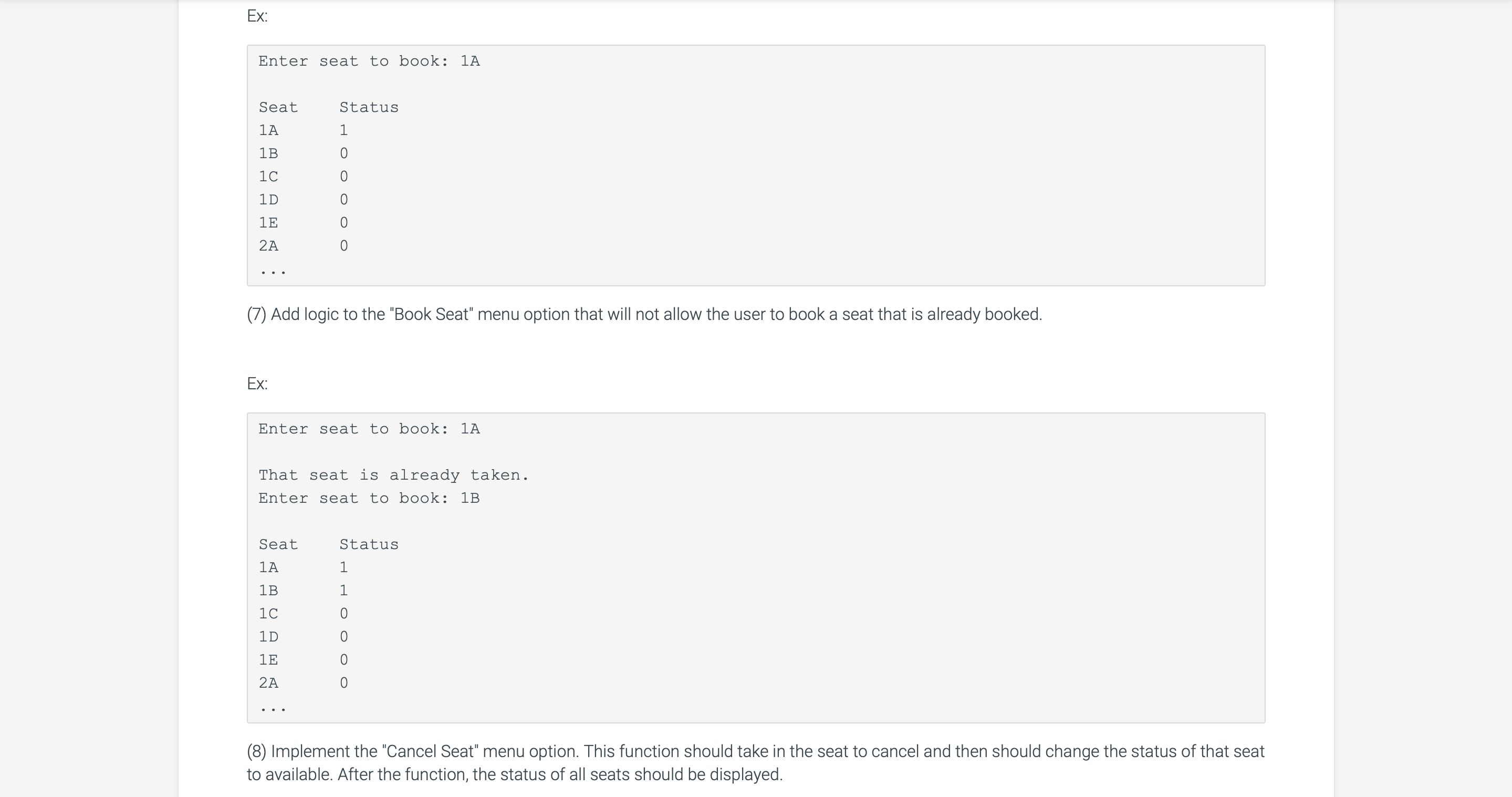 Solved 10.7 PROGRAM 2: Airline Seat Booking Program Part 1: | Chegg.com