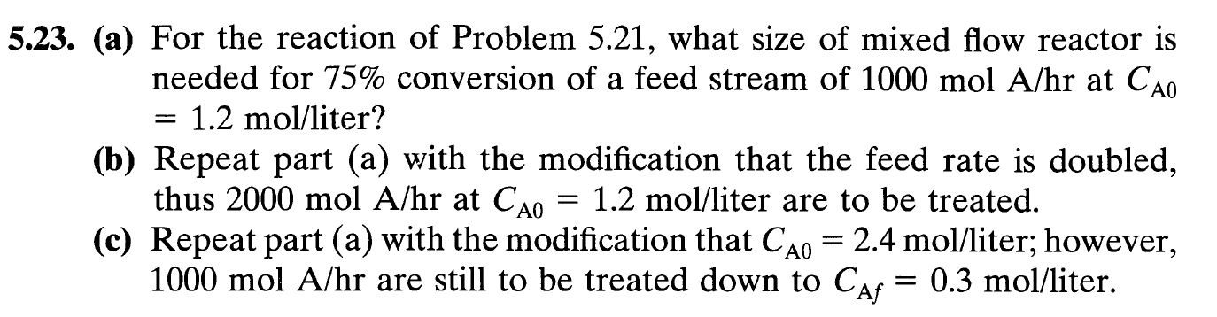 Solved (a) For the reaction of Problem 5.21, what size of | Chegg.com
