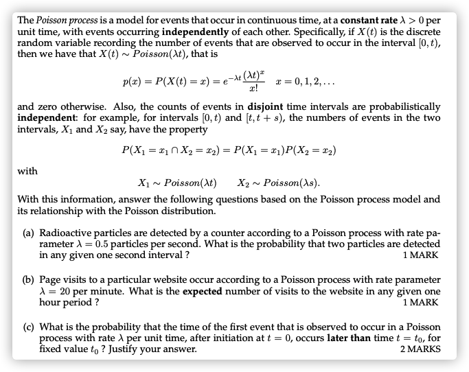 Solved The Poisson process is a model for events that occur | Chegg.com