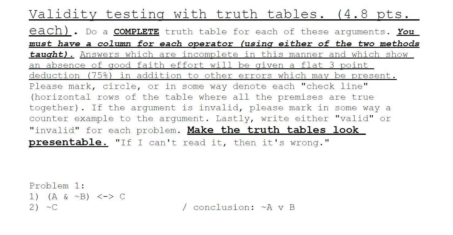 Solved Validity testing with truth tables. (4.8 pts. each). | Chegg.com