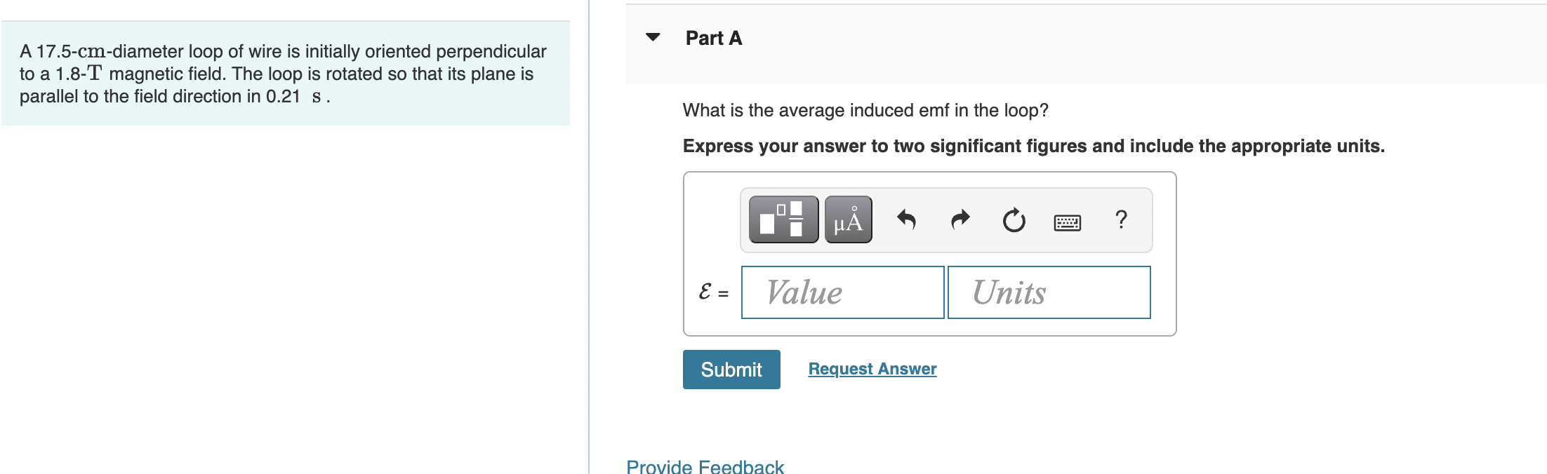 Solved Part A A 17.5-cm-diameter loop of wire is initially | Chegg.com