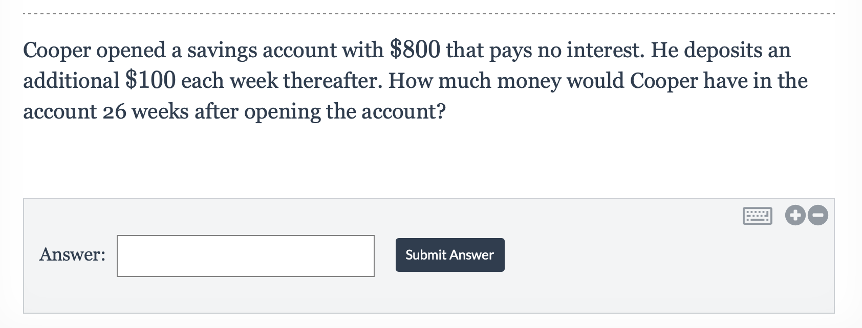 Solved Cooper opened a savings account with $800 that pays | Chegg.com