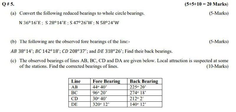 Solved Q #5. (a) Convert the following reduced bearings to | Chegg.com