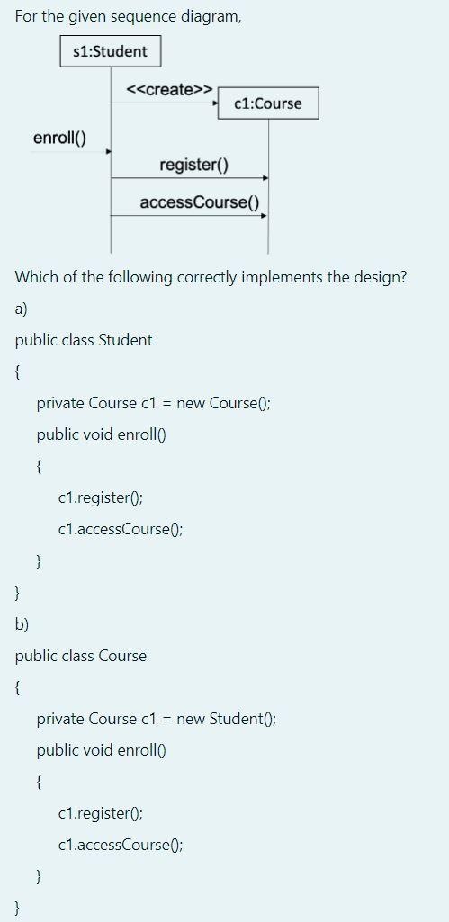 Solved For the given sequence diagram, s1:Student | Chegg.com