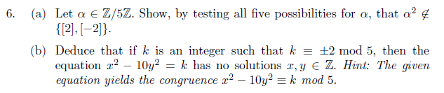 Solved 6. (a) Let a € Z/5Z. Show, by testing all five | Chegg.com