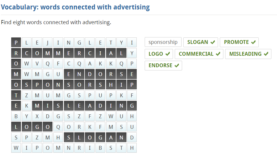 Vocabulary: words connected with advertising Find | Chegg.com