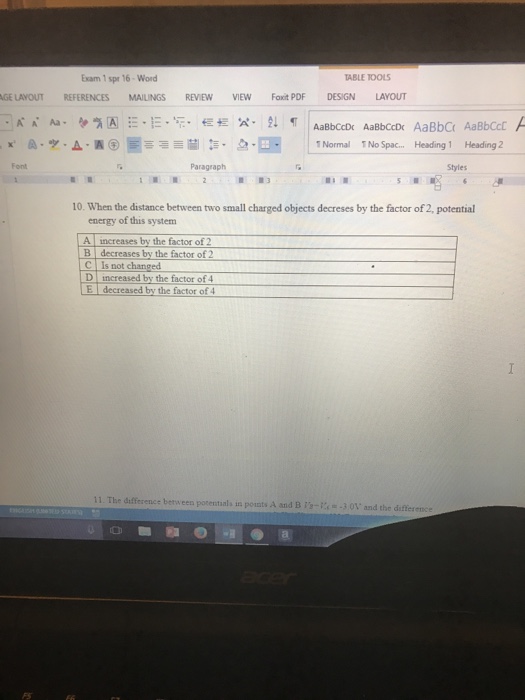Solved Exam 1 Spr 16 Word Table Tools References Malings Chegg