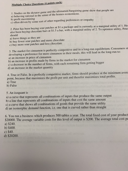 Solved Multiple Choice Questions (6 points each) 1. Studies | Chegg.com