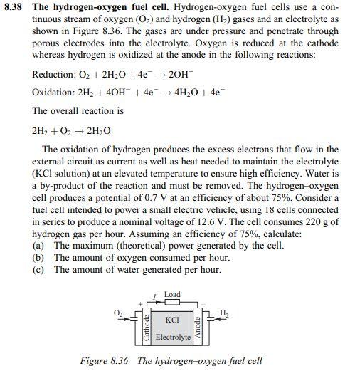 Solved 8.38 The hydrogen-oxygen fuel cell. Hydrogen-oxygen | Chegg.com