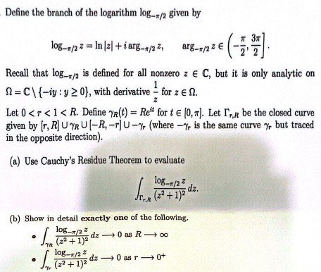 Define the branch of the logarithm log−π/2 given by | Chegg.com