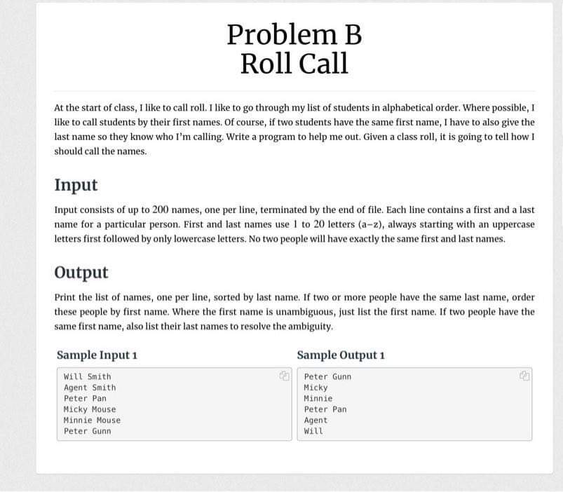 Solved Problem B Roll Call At the start of class, I like to | Chegg.com