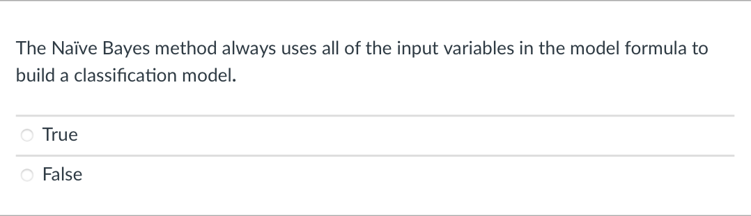 Solved The Naïve Bayes method always uses all of the input | Chegg.com