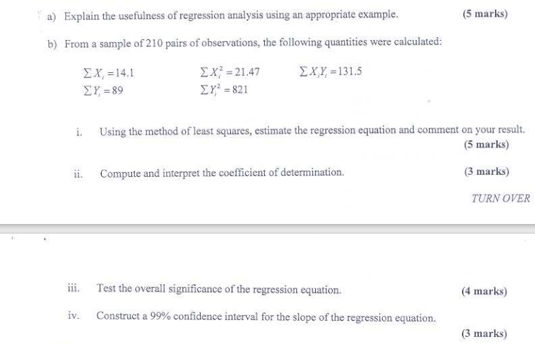 Solved a) Explain the usefulness of regression analysis | Chegg.com
