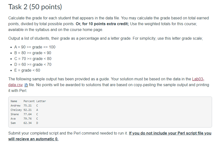 Solved Task 2 (50 points) Calculate the grade for each | Chegg.com