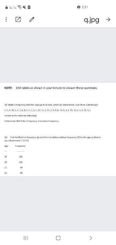 Solved 2:41 q.jpg → NOTE: USE tables as shown in your | Chegg.com