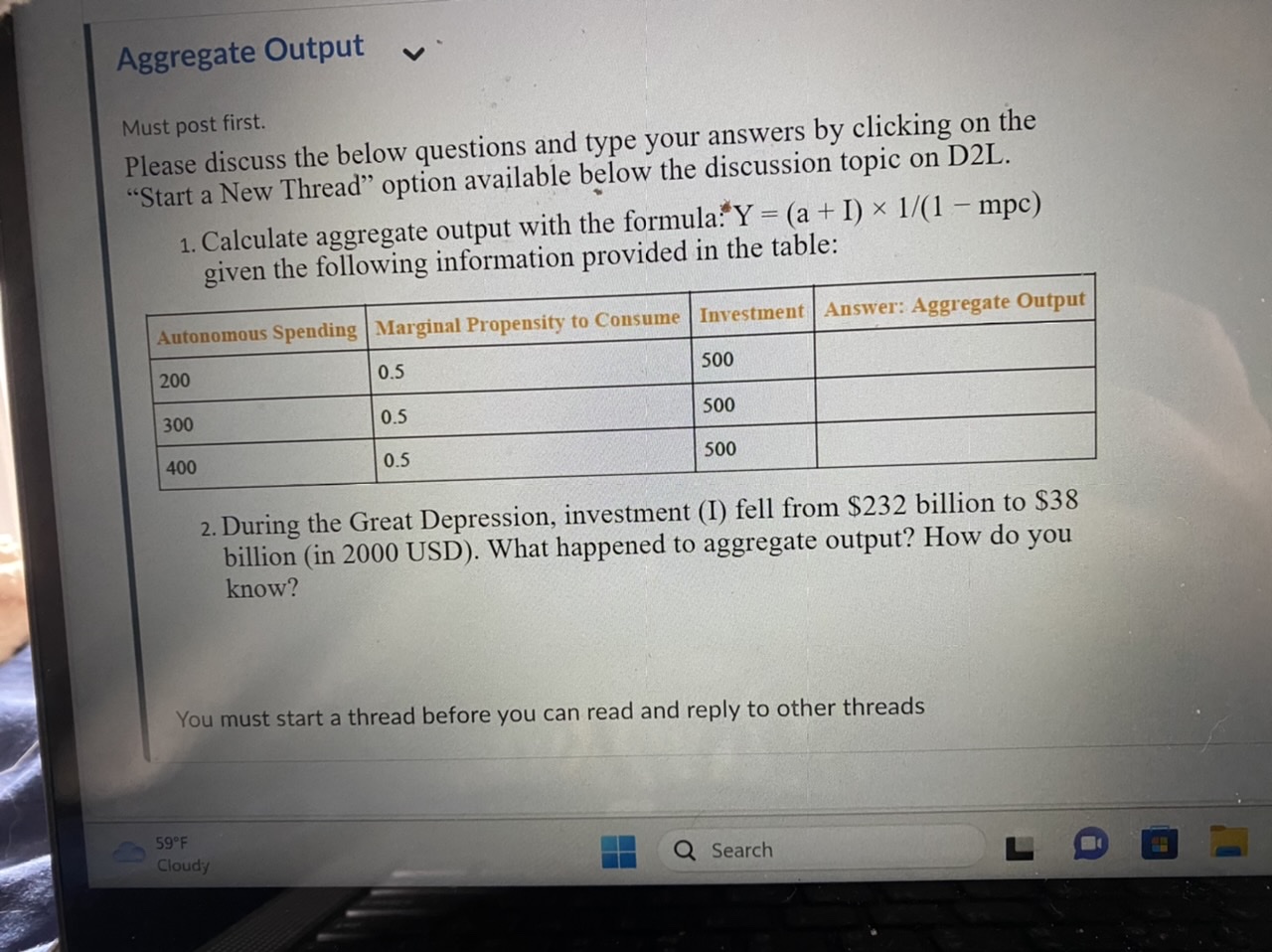 Solved Aggregate OutputMust post first.Please discuss the | Chegg.com