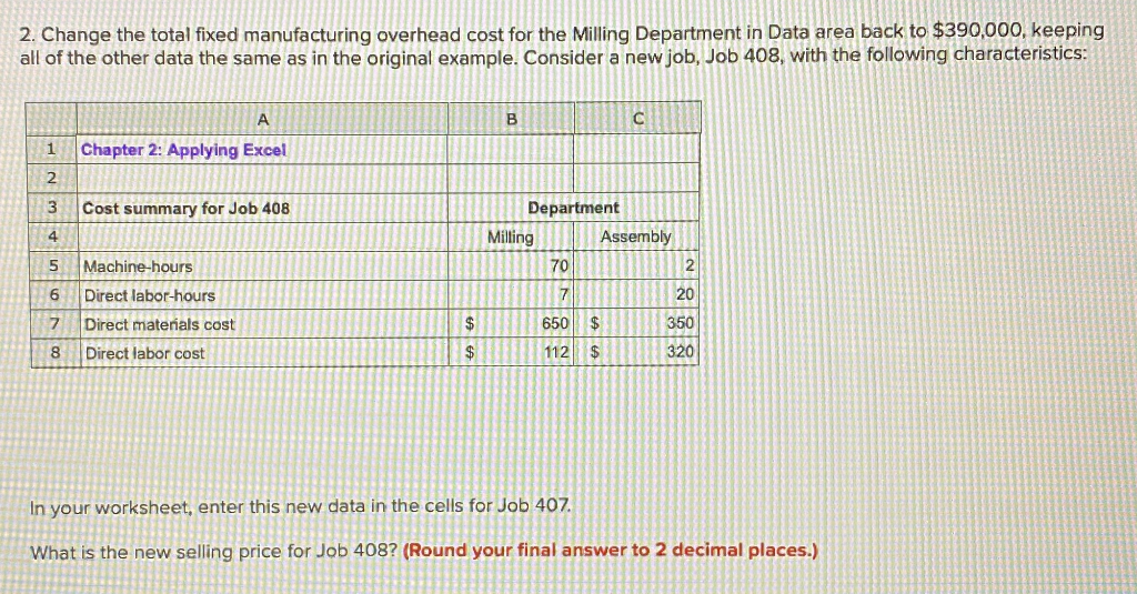 2. Change the total fixed manufacturing overhead cost | Chegg.com