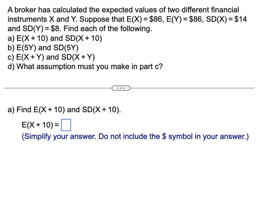 Solved A broker has calculated the expected values of two | Chegg.com