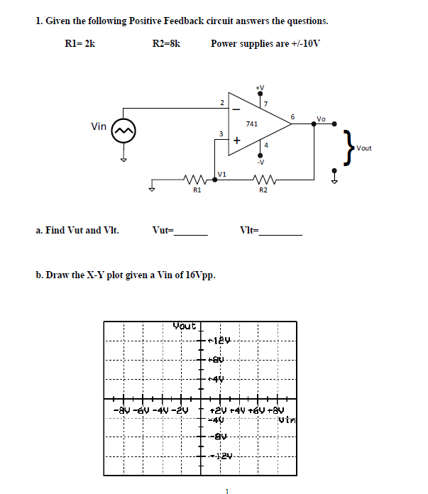 Solved 1. Given the following Positive Feedback circuit | Chegg.com