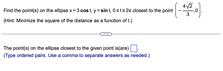 Solved Find the point(s) on the ellipse \\( x=3 \\cos t, | Chegg.com
