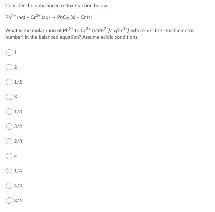 Solved Consider the unbalanced redox reaction below: Pb2+ | Chegg.com