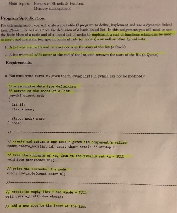 Solved Main topics: Recursive Structs&Pointers Memory | Chegg.com