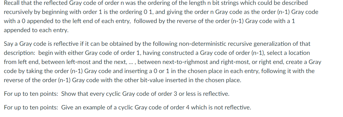 Solved Recall that the reflected Gray code of order n was | Chegg.com