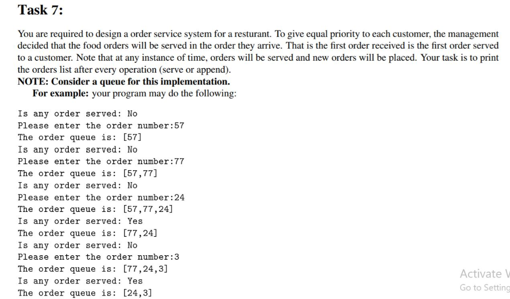 Solved Task 7: You are required to design a order service | Chegg.com