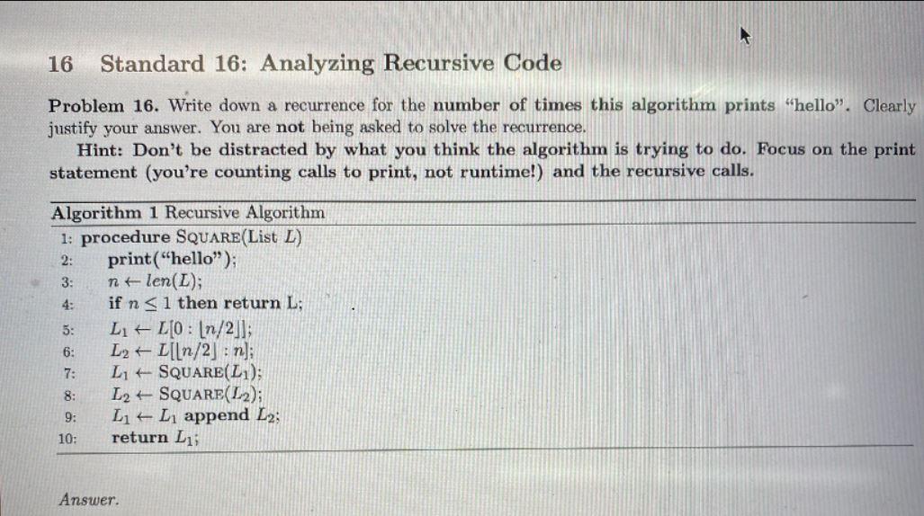 Solved 16 Standard 16 Analyzing Recursive Code Problem 16