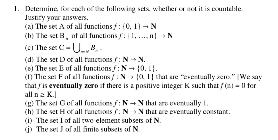 Solved 1. Determine, for each of the following sets, whether | Chegg.com