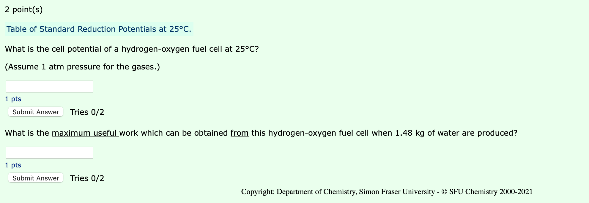 2 point(s) Table of Standard Reduction Potentials at | Chegg.com