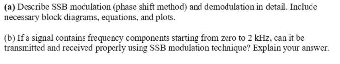 Solved (a) Describe SSB modulation (phase shift method) and | Chegg.com