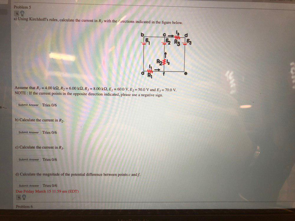 Solved Problem 5 A Using Kirchhoffs Rules Calculate The