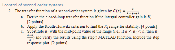 Solved control of second-order systems 2. The transfer | Chegg.com